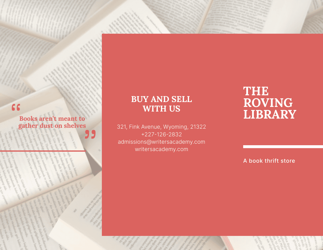 Red Background Library Brochure Template