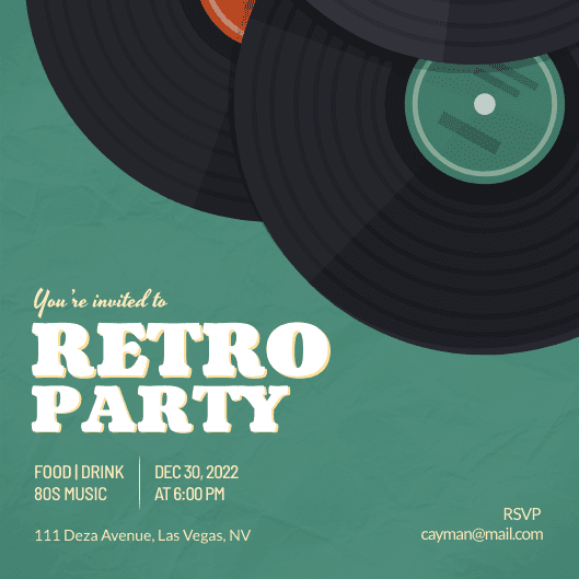 Green Illustrated Retro Party Invitation Template