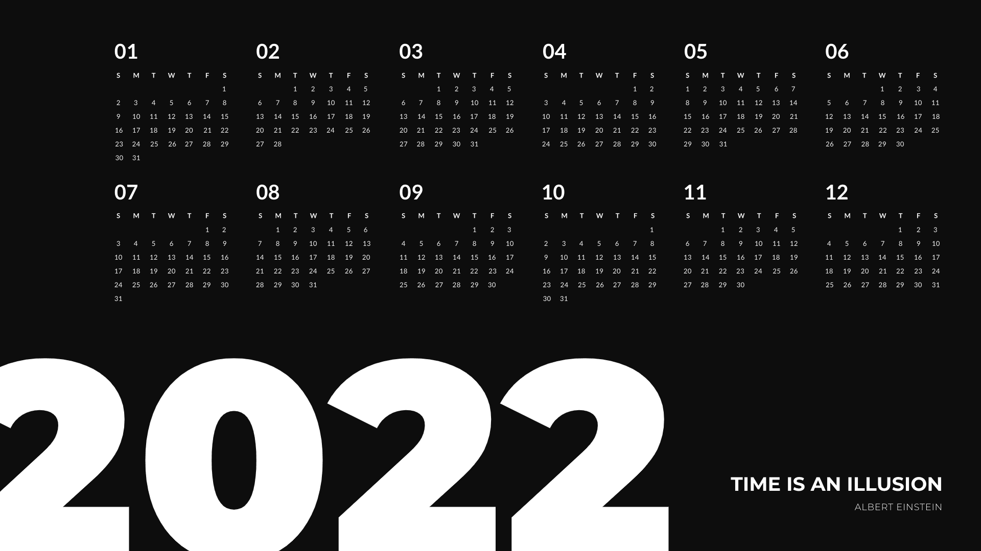 Black and White Yearly Calendar Template