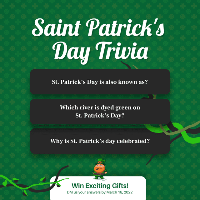 Green Saint Patricks Day Trivia Instagram Post Template