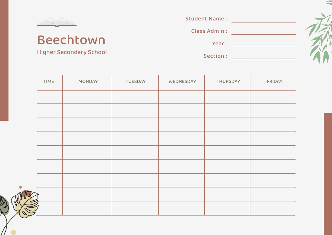 White and Brown Themed High School Class Schedule Kit Template