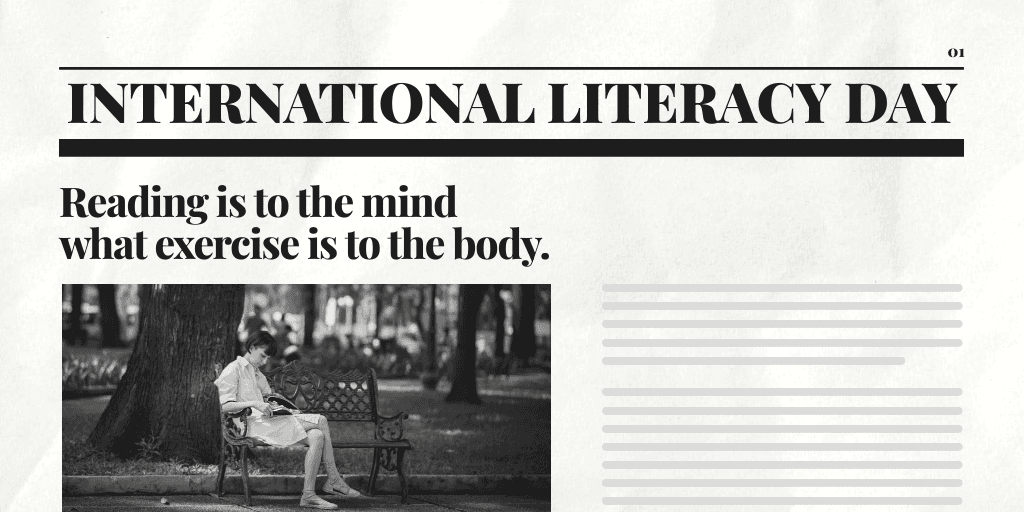 Newspaper Themed International Literacy Day Twitter Post Template