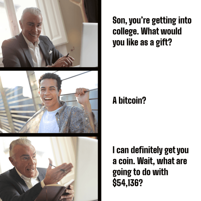 Father and Son Dialogue Side by Side Three Image Insert Text Meme Template
