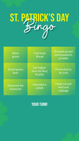 Green Shamrock Background St Patricks Day Bingo Instagram Story Template