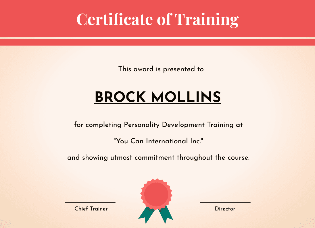 Orange Personality Development Training Educational Certificate Template