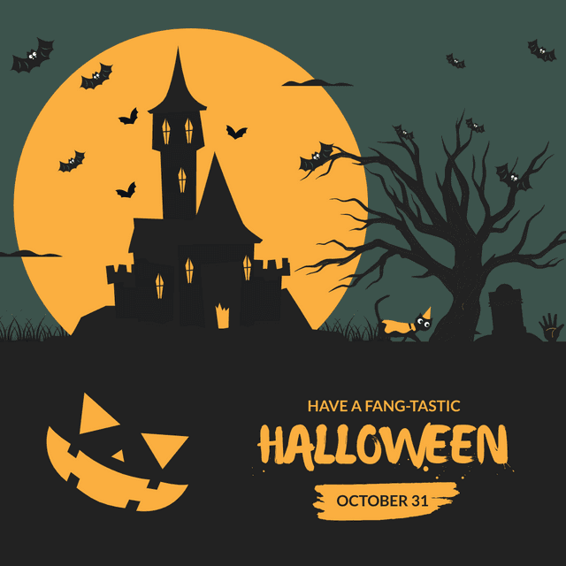 Haunted Castle and Bats Fang-Tastic Halloween Instagram Post Template