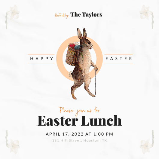 White Easter Bunny Easter Lunch Invitation Template
