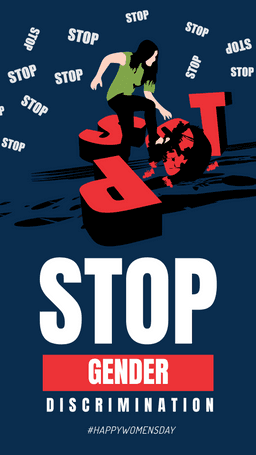 Blue Background Stop Gender Discrimination Facebook Story Template