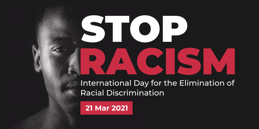 Black Background Red and White Fonts Stop Racism Twitter Post Template
