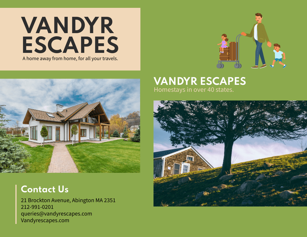 Green Background Homestays Brochure Template
