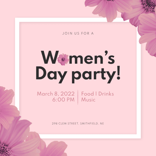 Pink Background With Flowers Womens Day Party Invitation Template