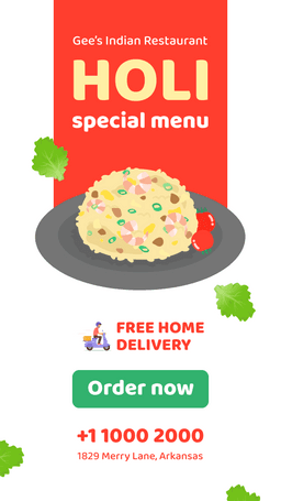 White Background Illustrated Holi Special Menu Instagram Story Template