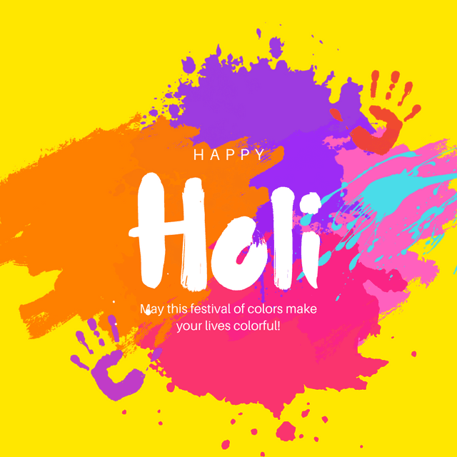 Colorful Background With Hand Prints Happy Holi Instagram Post Template