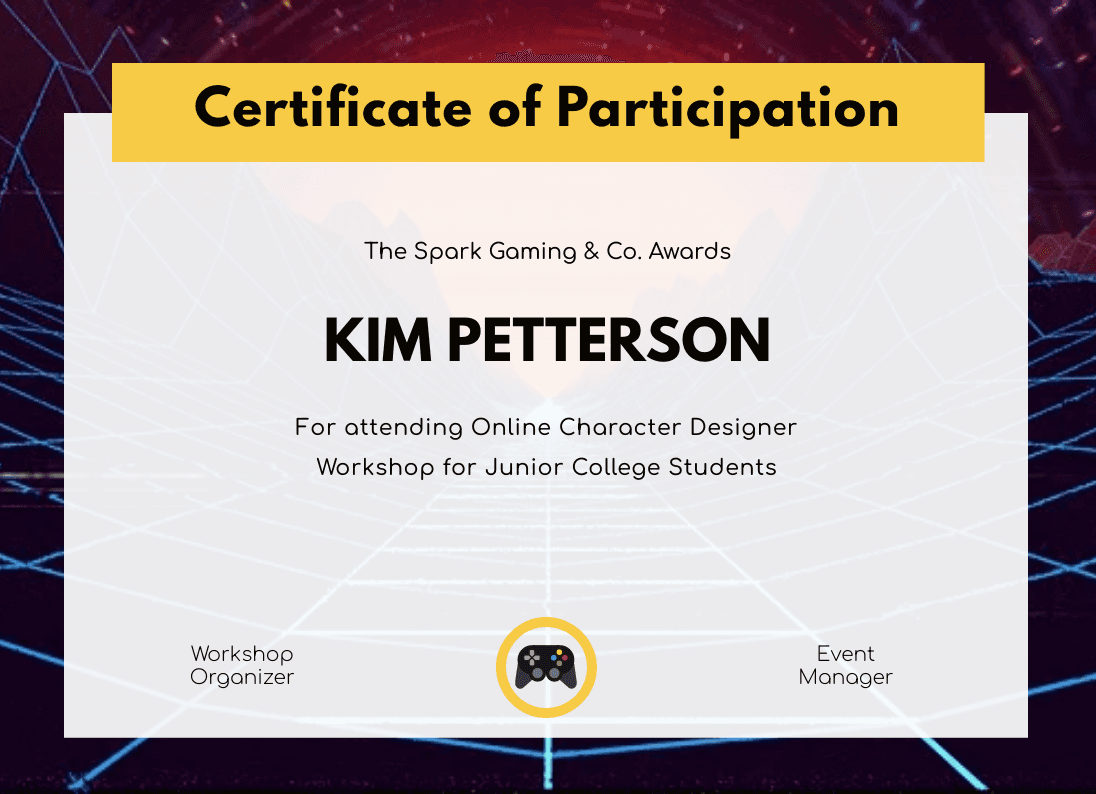 Spark Gaming Certificate of Participation Educational Certificate Template